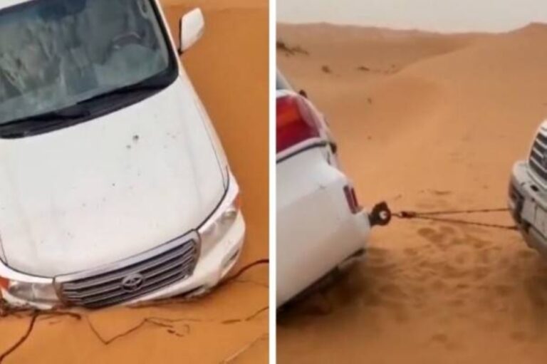 شاهد لحظة إخراج فريق إنجاد للبحث والإنقاذ لـ سيارة عالقة في الرمال