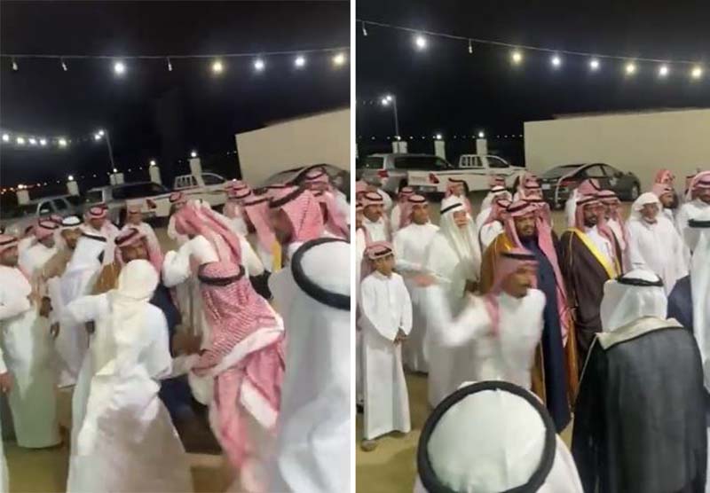 شاهد شاب يعتدي على مسن ويصفعه على وجهه أمام الحضور في حفل زواج وسط دهشة