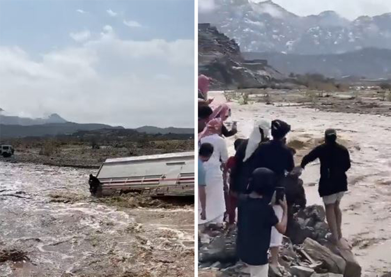 شاهد إنقاذ مقيم باكستاني حاصرته سيول وادي القوباء داخل شاحنته غرب بيشة